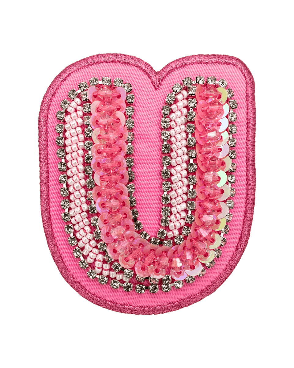 Hibiscus Pink Embellished Letter Patch | American Deadstock
